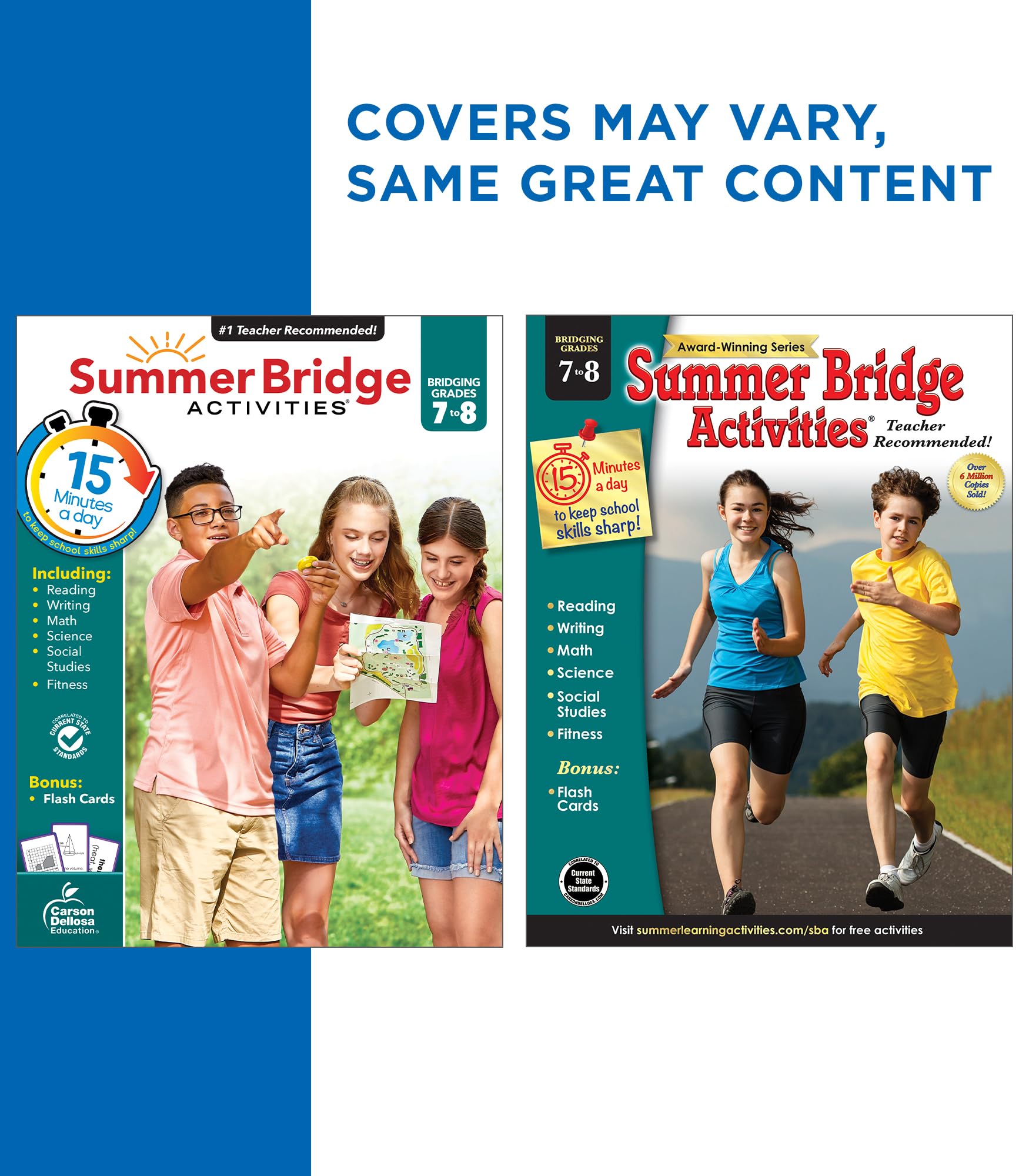 Summer Bridge Activities 7th to 8th Grade Workbook, Math, Reading Comprehension, Writing, Science, Social Studies, Fitness Summer Learning Activities, 8th Grade Workbooks All Subjects With Flash Cards