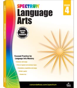 spectrum language arts grade 4, ages 9 to 10, 4th grade language arts workbook, vocabulary, sentence types, parts of speech, writing practice, and grammar workbook - 200 pages (volume 14)