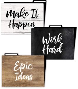 schoolgirl style industrial cafe file folders―11.75" x 9.5" motivational brown, white, black file folders for filing cabinet, office or classroom file organization (6-pack)