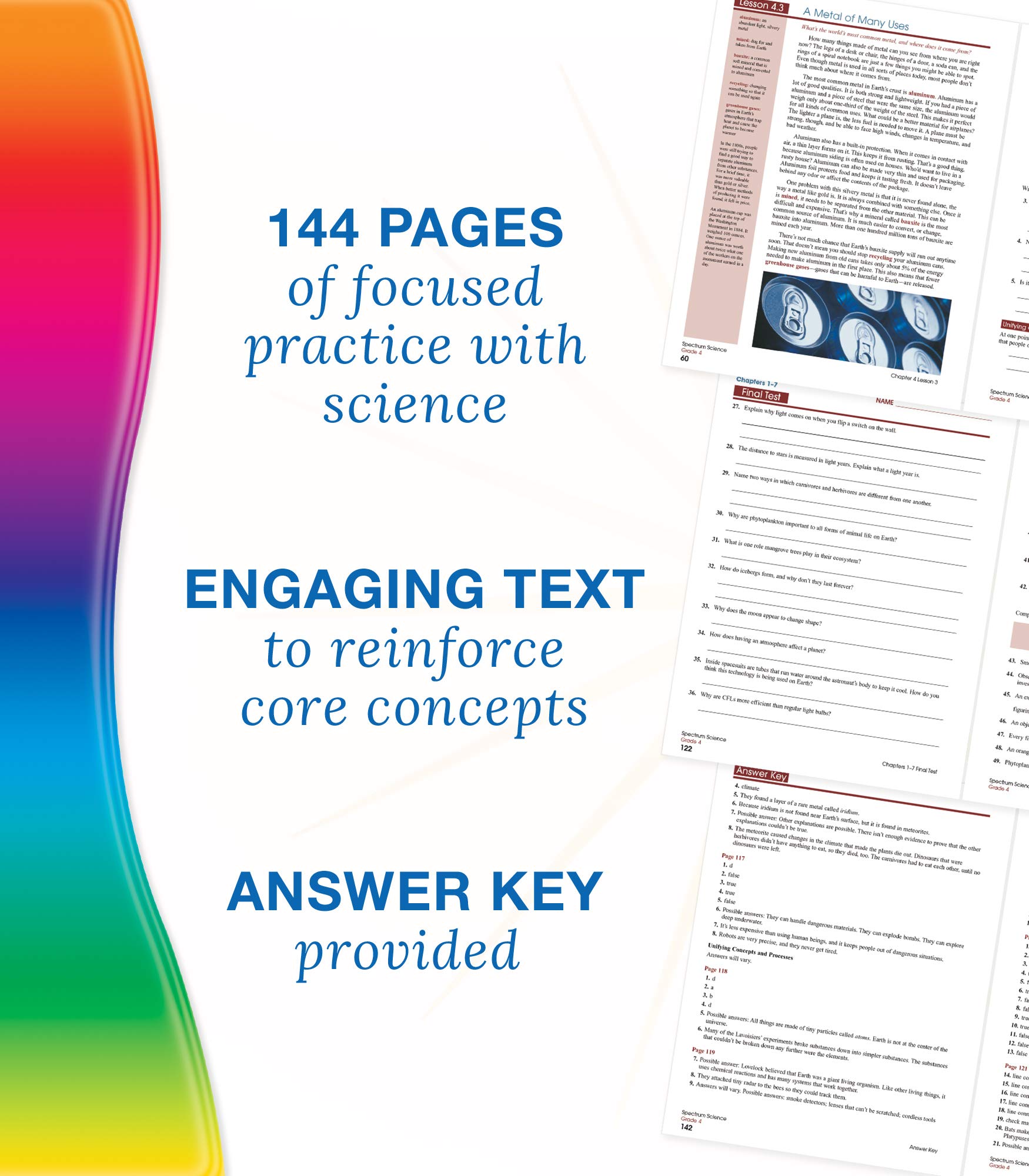 Spectrum 4th Grade Science Workbooks, Ages 9 to 10, 4th Grade Science, Physical, Space, Earth, and Life Science, the History and Nature of Science With Research Activities - 144 Pages