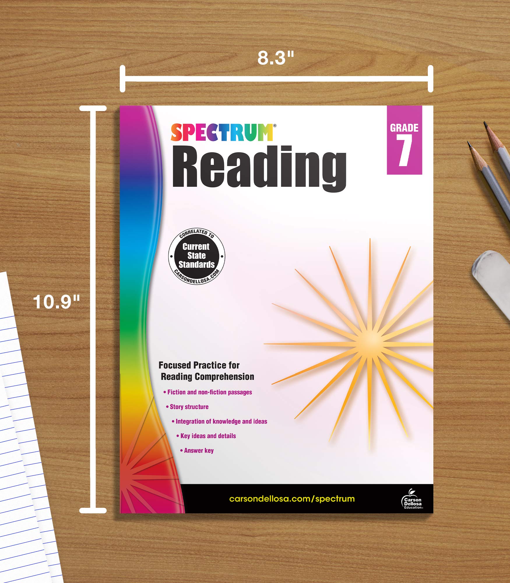 Spectrum Reading Comprehension Grade 7, Ages 12 to 13, 7th Grade Reading Comprehension Workbooks Covering Nonfiction and Fiction Passages, Analyzing and Summarizing Story Structure