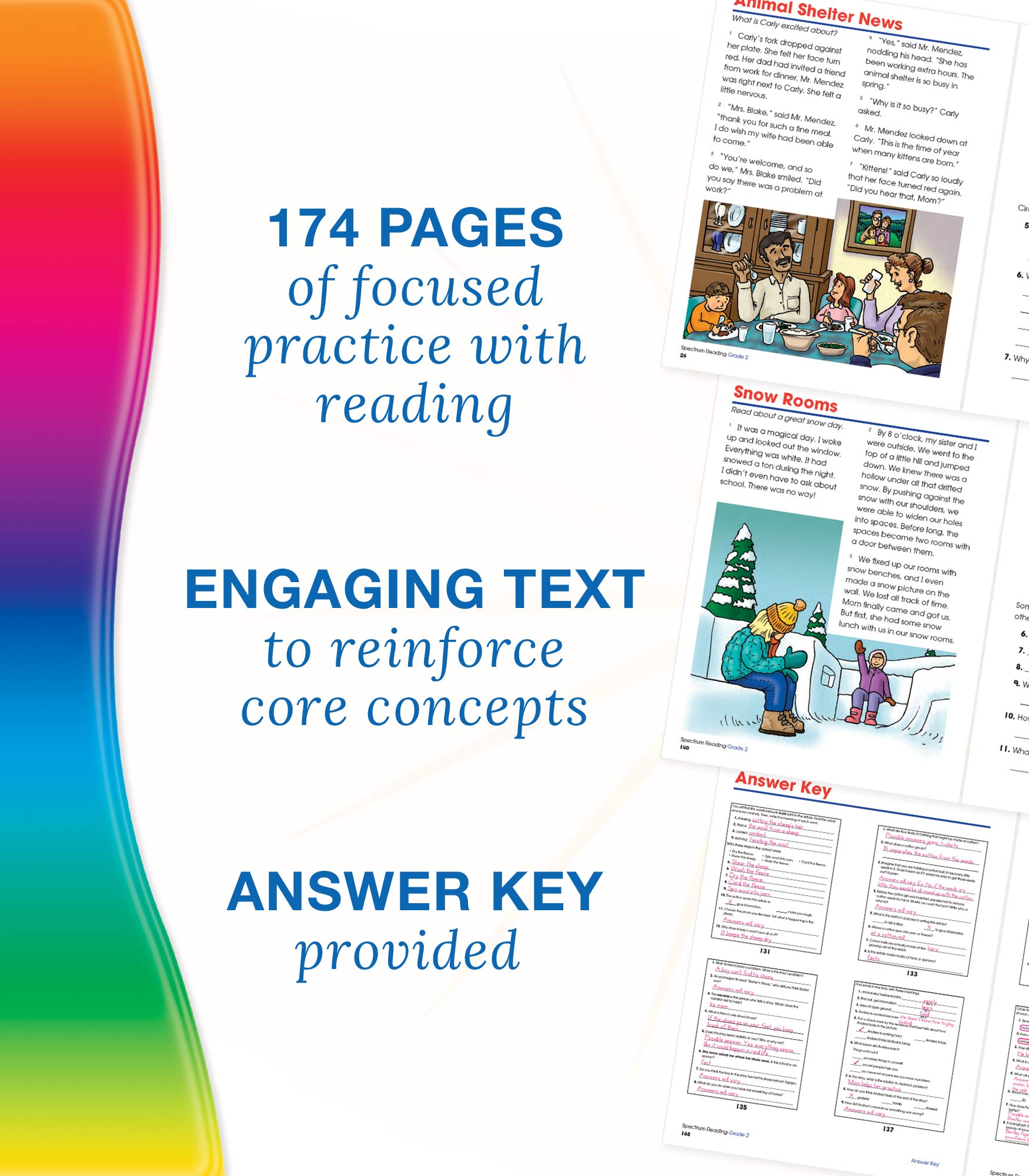 Spectrum Reading Comprehension Grade 2, Ages 7 to 8, Second Grade Reading Comprehension Workbook, Nonfiction and Fiction Passages, Story Structure and Main Ideas - 174 Pages