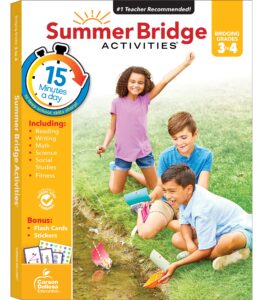 summer bridge activities 3rd to 4th grade workbook, math, reading comprehension, writing, science, social studies, fitness summer learning activities, 4th grade workbooks all subjects with flash cards