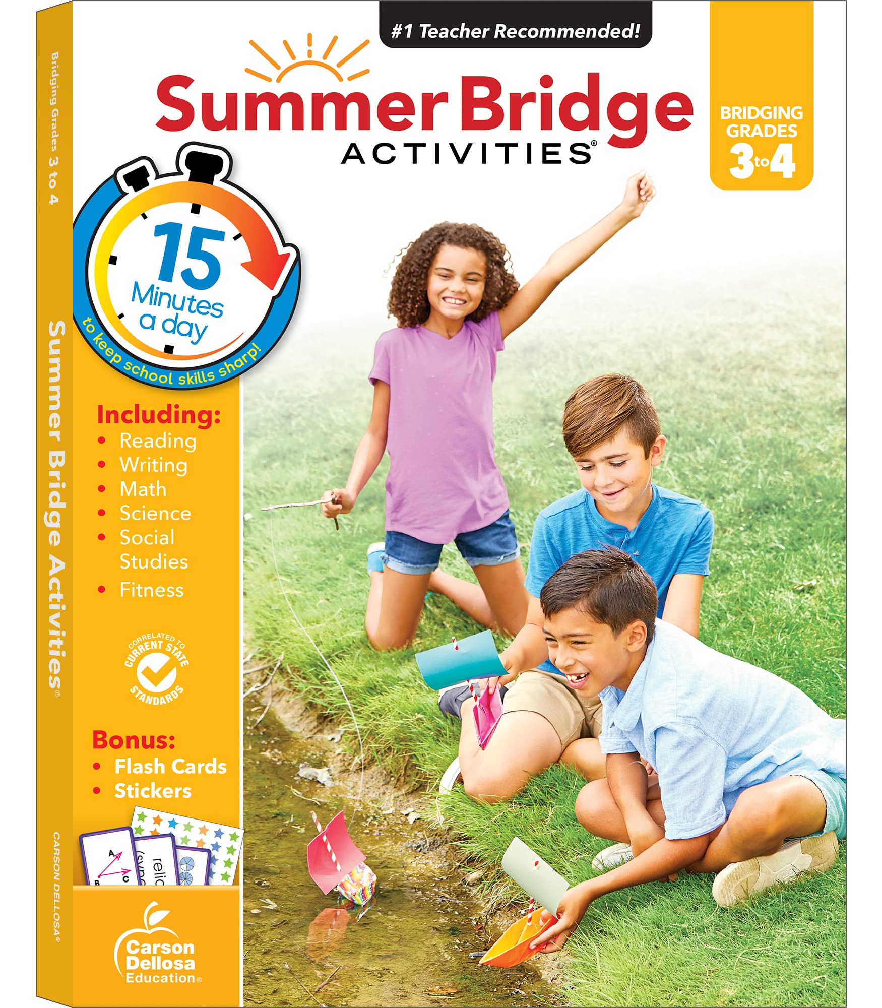 Summer Bridge Activities 3rd to 4th Grade Workbook, Math, Reading Comprehension, Writing, Science, Social Studies, Fitness Summer Learning Activities, 4th Grade Workbooks All Subjects With Flash Cards