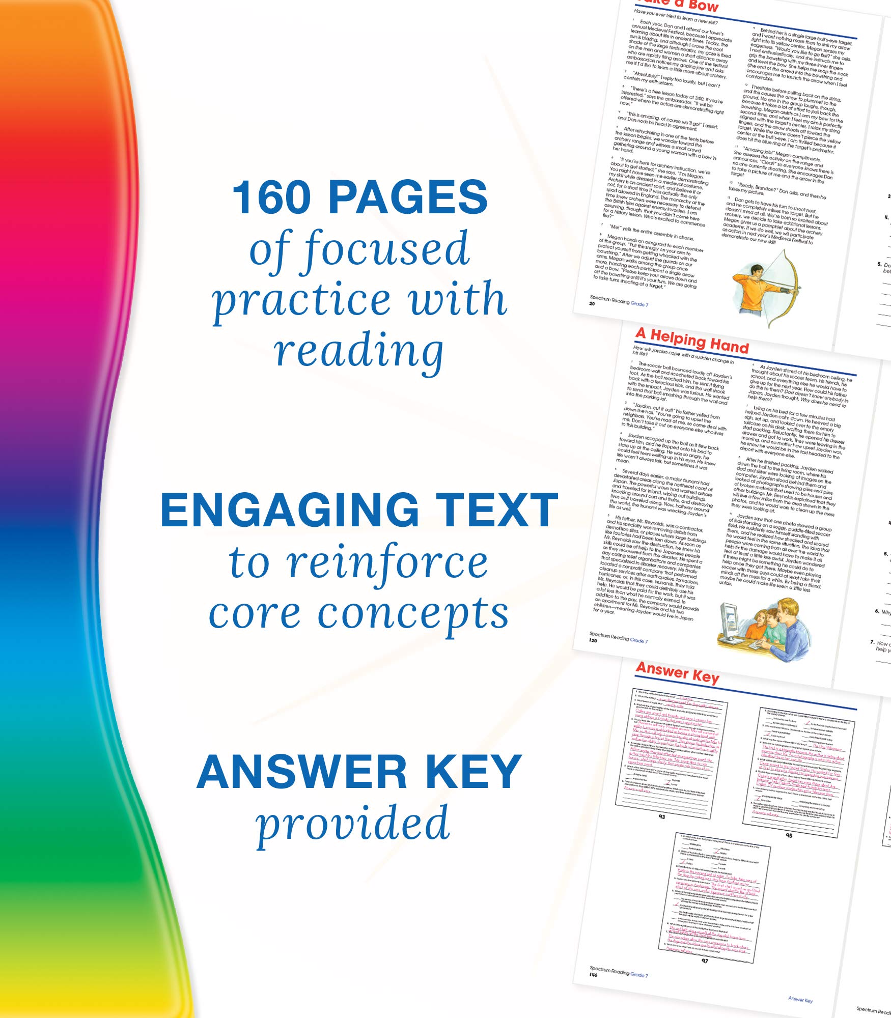 Spectrum Reading Comprehension Grade 7, Ages 12 to 13, 7th Grade Reading Comprehension Workbooks Covering Nonfiction and Fiction Passages, Analyzing and Summarizing Story Structure