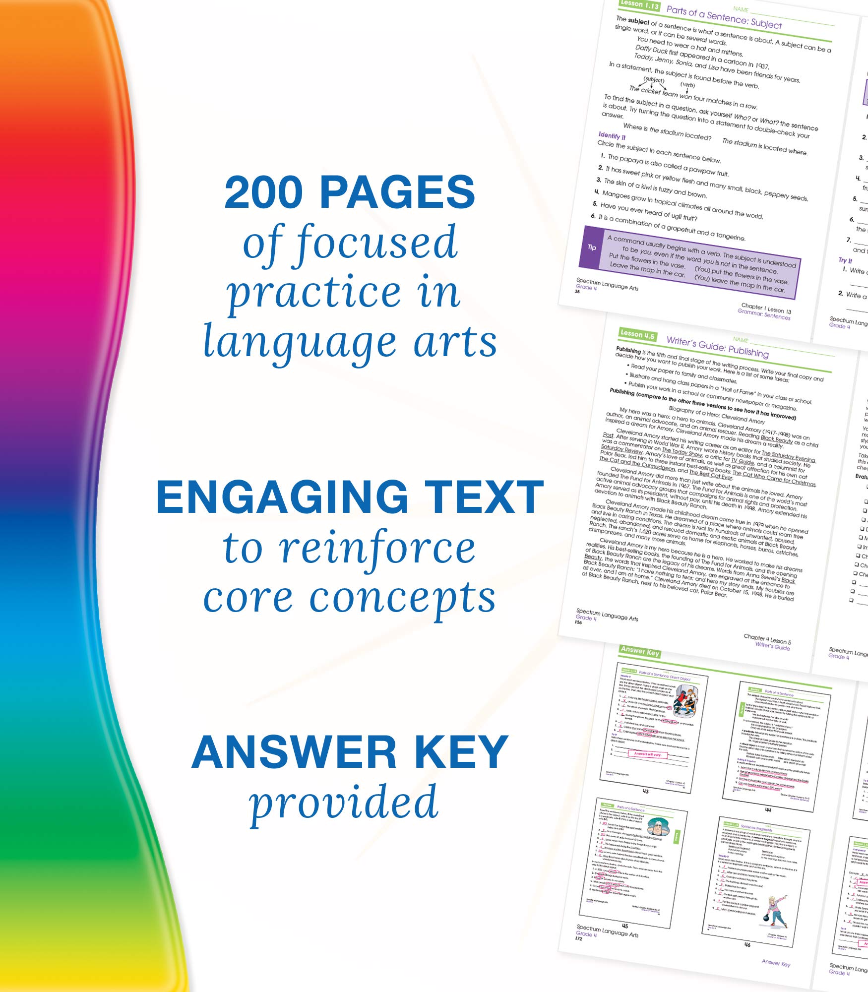 Spectrum Language Arts Grade 4, Ages 9 to 10, 4th Grade Language Arts Workbook, Vocabulary, Sentence Types, Parts of Speech, Writing Practice, and Grammar Workbook - 200 Pages (Volume 14)