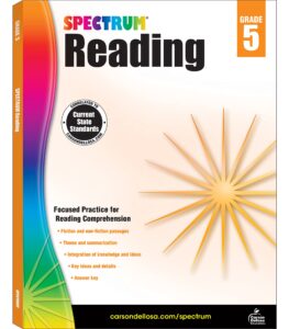 spectrum reading comprehension grade 5 workbooks, ages 10 to 11, 5th grade reading comprehension, nonfiction and fiction passages, summarizing stories and identifying themes - 174 pages (volume 24)