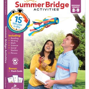 Summer Bridge Activities 8th to 9th Grade Workbooks, Math, Reading Comprehension, Writing, Science, Social Studies, Fitness Summer Learning, 9th Grade Workbooks All Subjects With Flash Cards