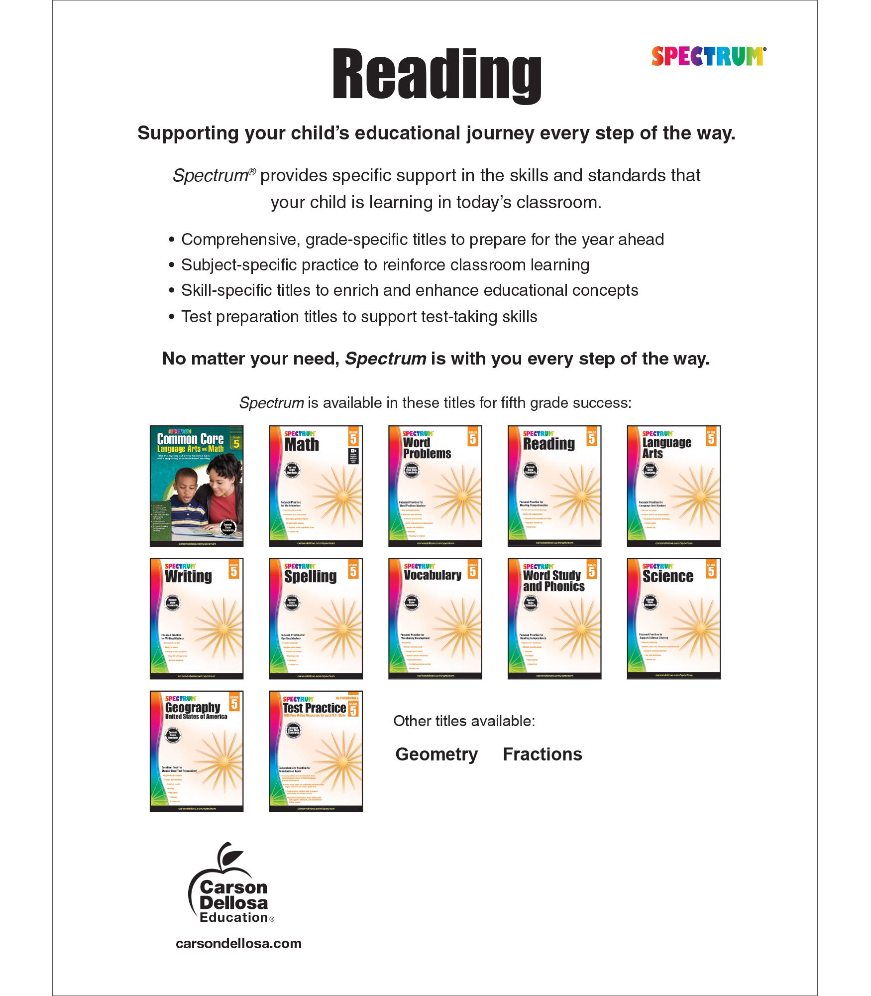 Spectrum Reading Comprehension Grade 5 Workbooks, Ages 10 to 11, 5th Grade Reading Comprehension, Nonfiction and Fiction Passages, Summarizing Stories and Identifying Themes - 174 Pages (Volume 24)