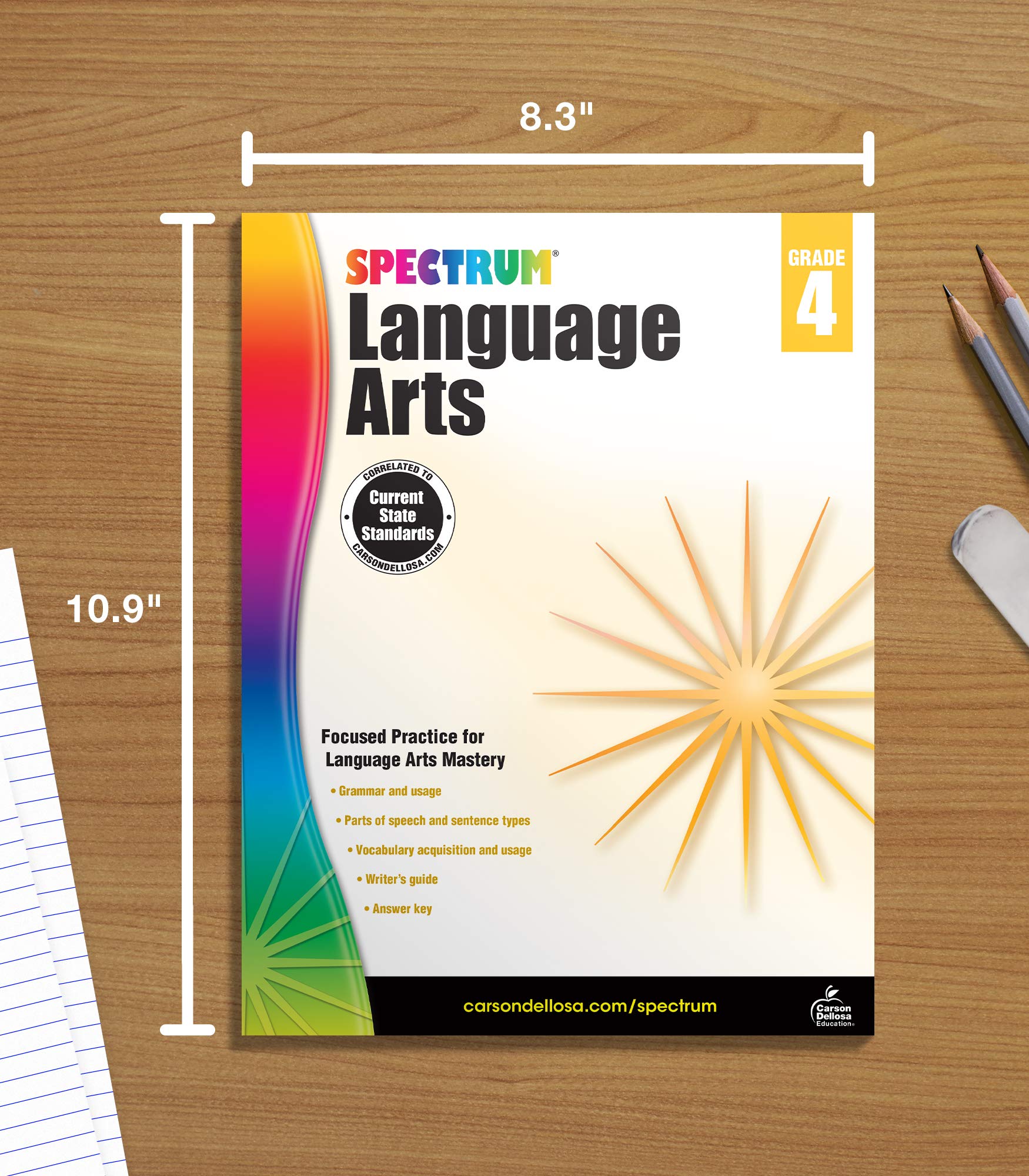 Spectrum Language Arts Grade 4, Ages 9 to 10, 4th Grade Language Arts Workbook, Vocabulary, Sentence Types, Parts of Speech, Writing Practice, and Grammar Workbook - 200 Pages (Volume 14)