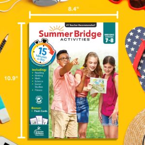 Summer Bridge Activities 7th to 8th Grade Workbook, Math, Reading Comprehension, Writing, Science, Social Studies, Fitness Summer Learning Activities, 8th Grade Workbooks All Subjects With Flash Cards