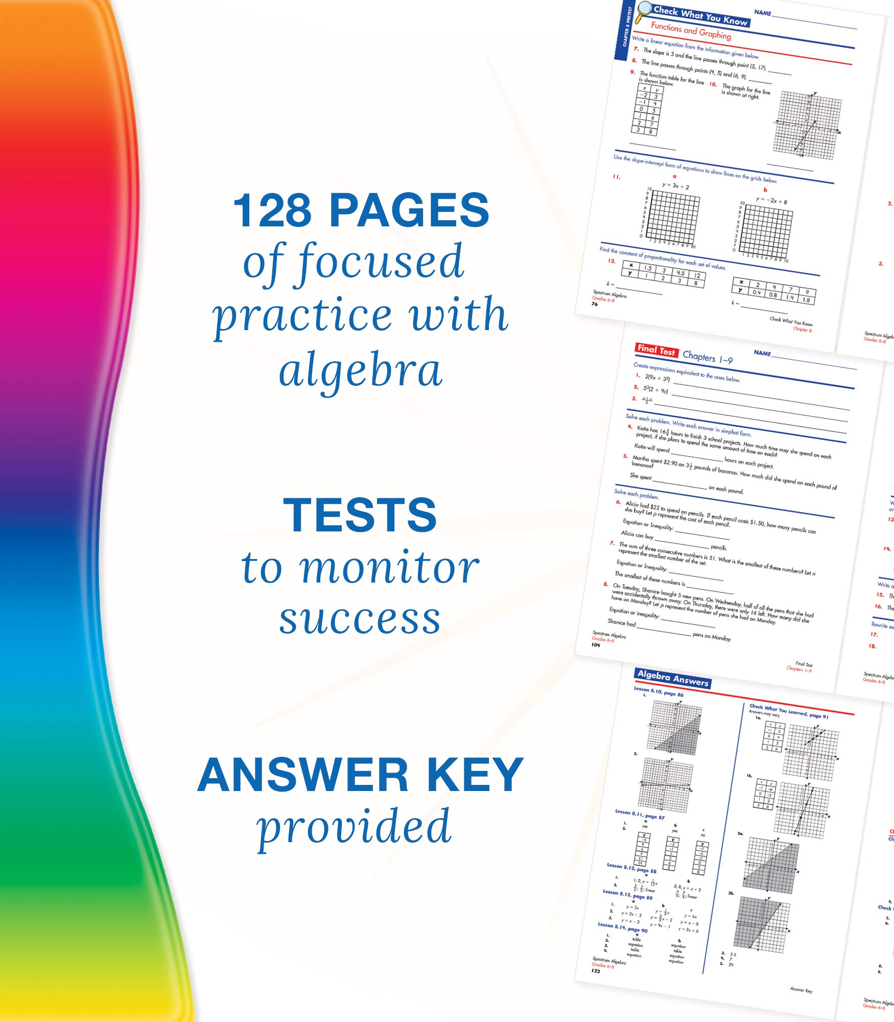 Spectrum Algebra 1 Workbook, Ages 11-14, Grades 6-8 Algebra/Pre-Algebra Workbook Covering Fractions, Algebra Equations, Graphing, Rational Numbers, ... Grade, 8th Grade Math For Kids (Volume 109)