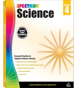 spectrum 4th grade science workbooks, ages 9 to 10, 4th grade science, physical, space, earth, and life science, the history and nature of science with research activities - 144 pages