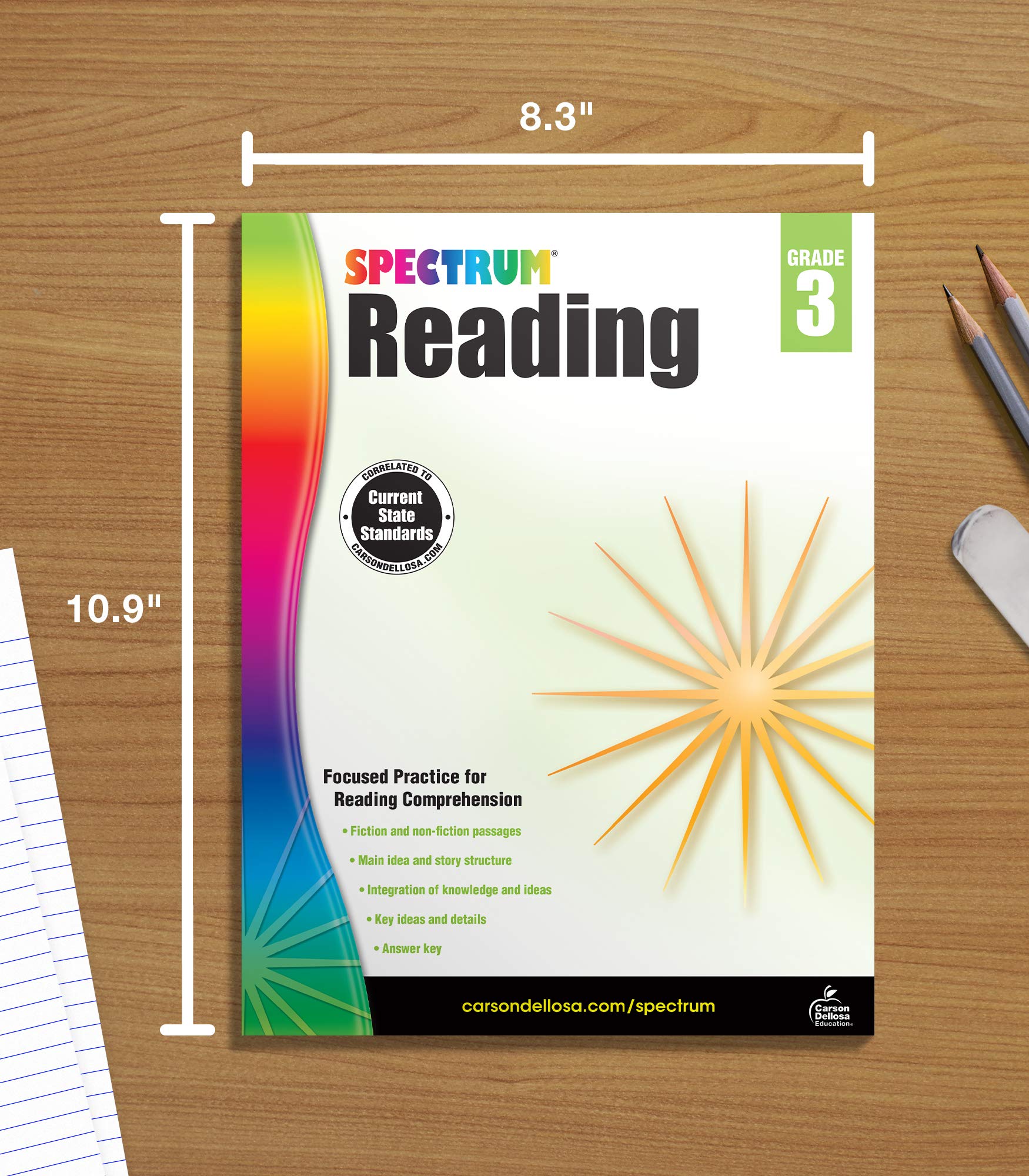 Spectrum Reading Comprehension Grade 3 Workbook, Ages 8 to 9, Third Grade Reading Comprehension Workbook, Fiction and Nonfiction Passages, Identifying Story Structure and Main Ideas - 160 Pages