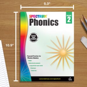 Spectrum Phonics Grade 2, Ages 7 to 8, Grade 2 Phonics Workbook, Blends, Consonants, Vowel Sounds and Pairs, Letters, Words, and Sentence Writing Practice - 160 Pages