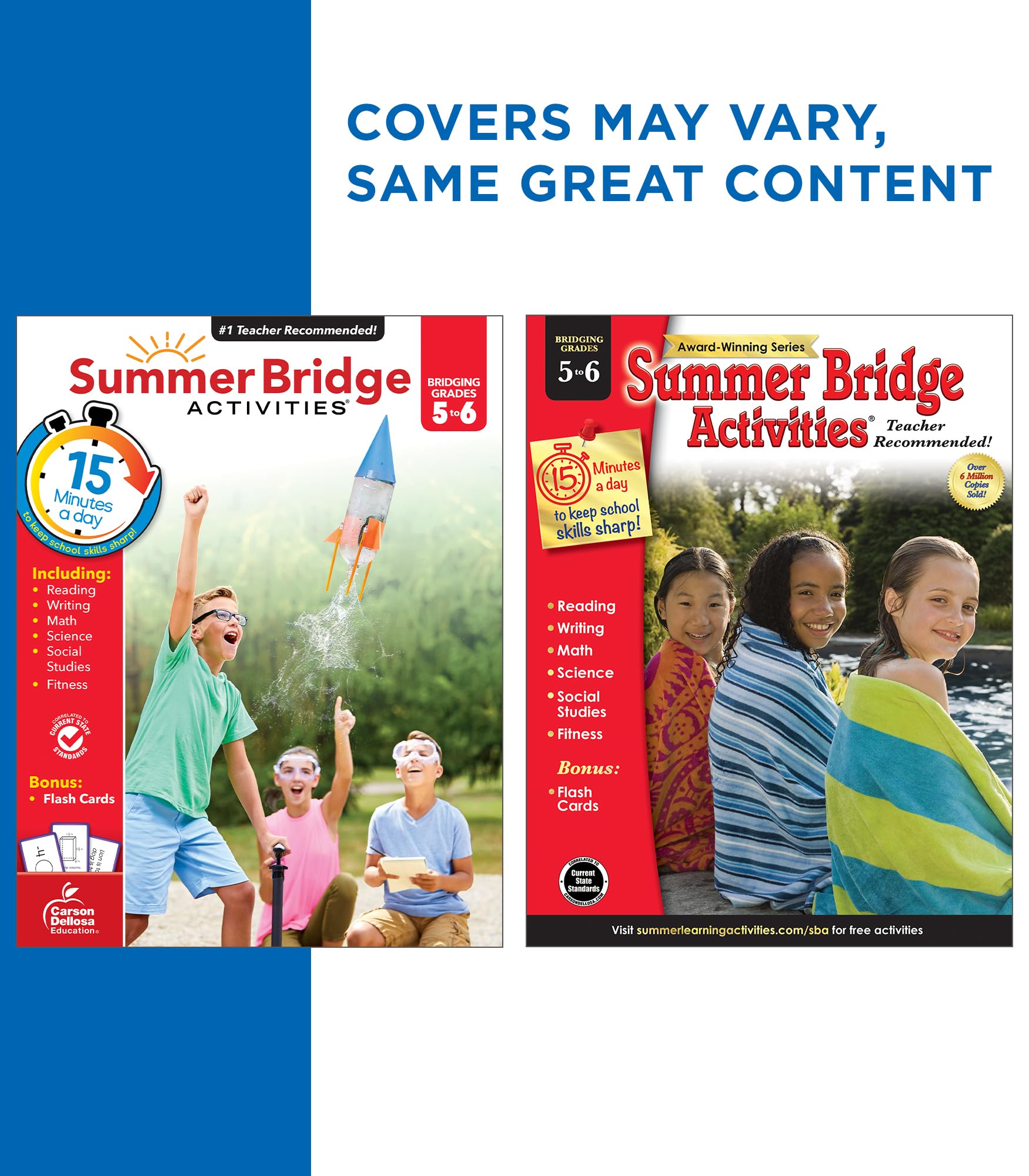 Summer Bridge Activities 5th to 6th Grade Workbooks, Math, Reading Comprehension, Writing, Science, Social Studies, Fitness Summer Learning, 6th Grade Workbooks All Subjects With Flash Cards