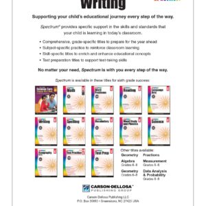 Spectrum 6th Grade Writing Workbooks, Ages 11 to 12, 6th Grade Writing, Informative, Argumentative, and Descriptive Story Writing Prompts, Writing Practice - 136 Pages