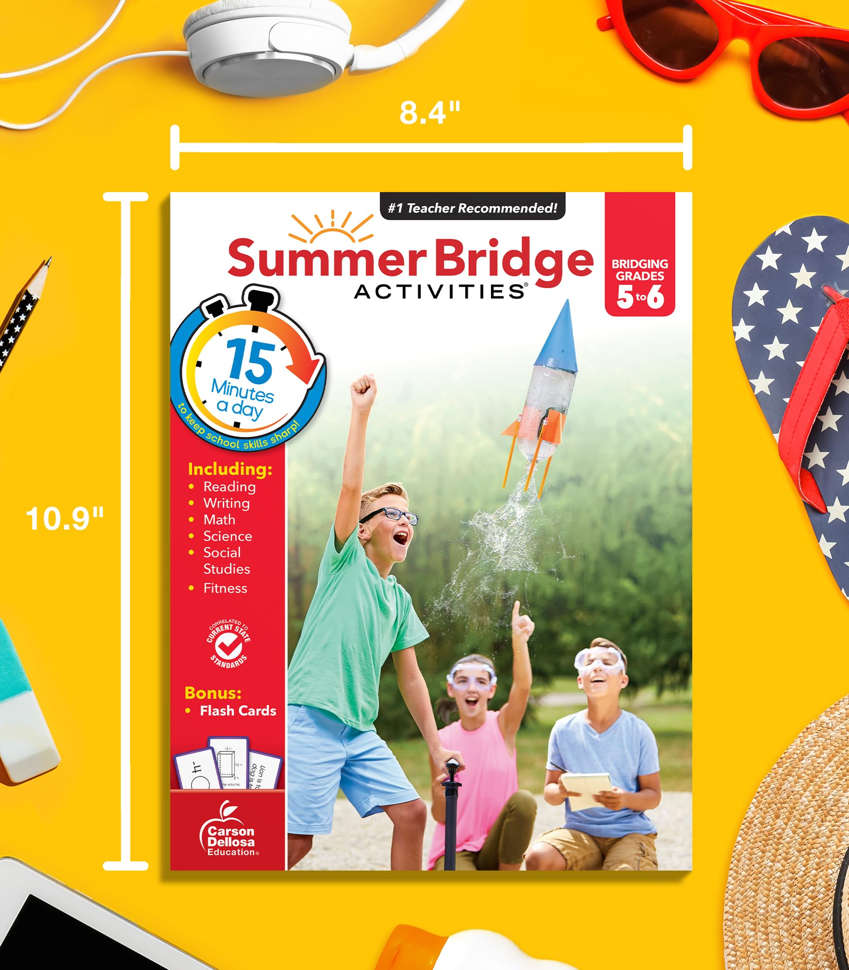 Summer Bridge Activities 5th to 6th Grade Workbooks, Math, Reading Comprehension, Writing, Science, Social Studies, Fitness Summer Learning, 6th Grade Workbooks All Subjects With Flash Cards