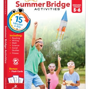 Summer Bridge Activities 5th to 6th Grade Workbooks, Math, Reading Comprehension, Writing, Science, Social Studies, Fitness Summer Learning, 6th Grade Workbooks All Subjects With Flash Cards