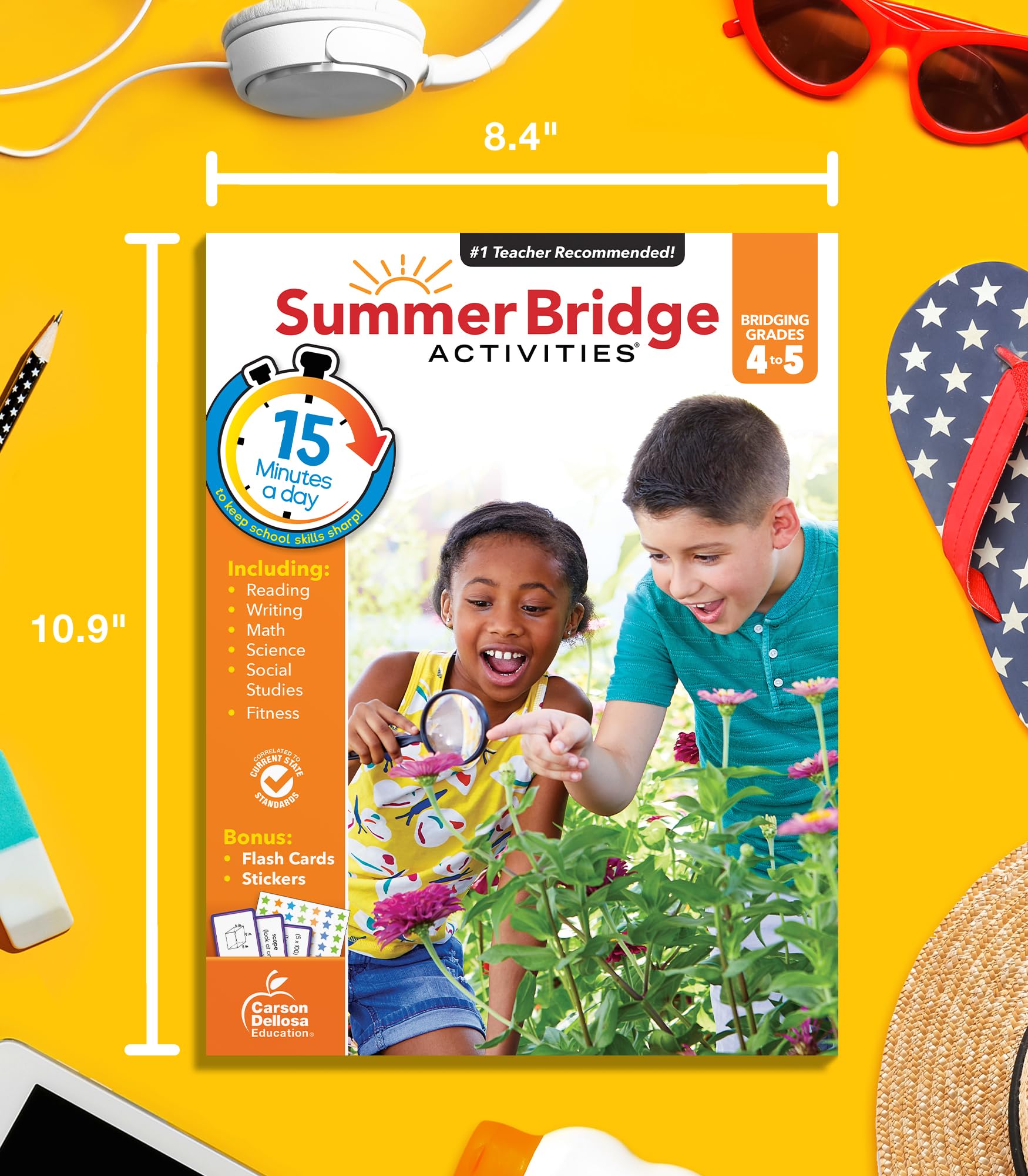 Summer Bridge Activities 4th to 5th Grade Workbook, Math, Reading Comprehension, Writing, Science, Social Studies, Fitness Summer Learning Activities, 5th Grade Workbooks All Subjects With Flash Cards