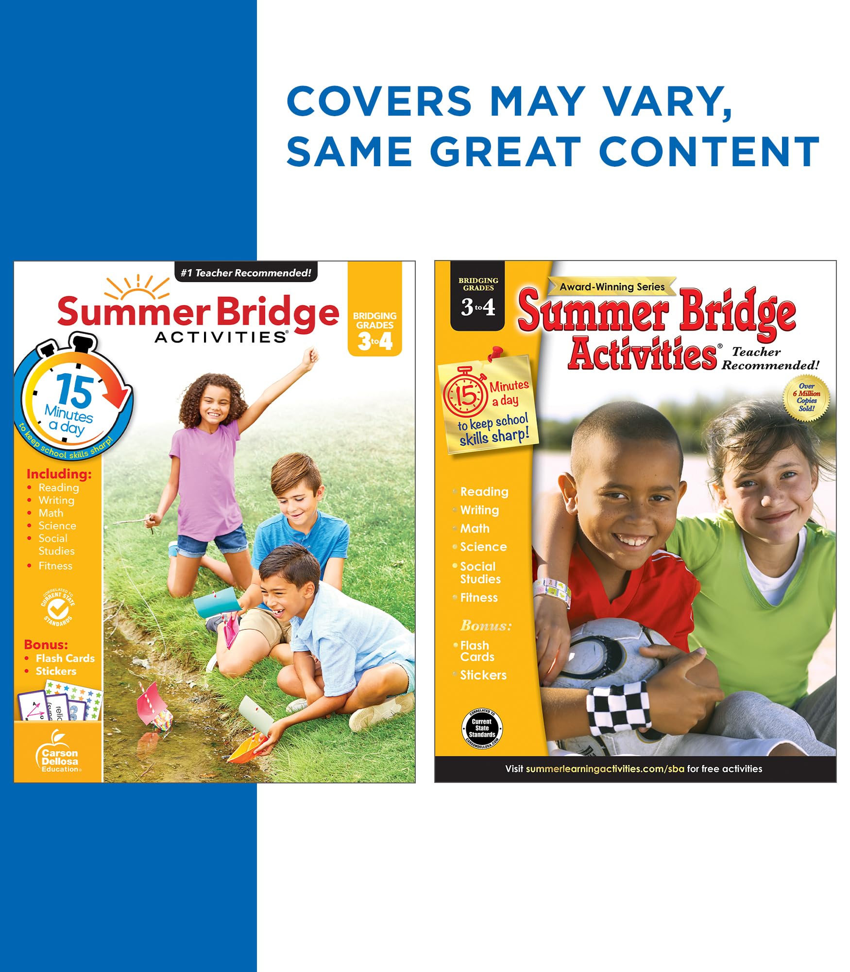 Summer Bridge Activities 3rd to 4th Grade Workbook, Math, Reading Comprehension, Writing, Science, Social Studies, Fitness Summer Learning Activities, 4th Grade Workbooks All Subjects With Flash Cards