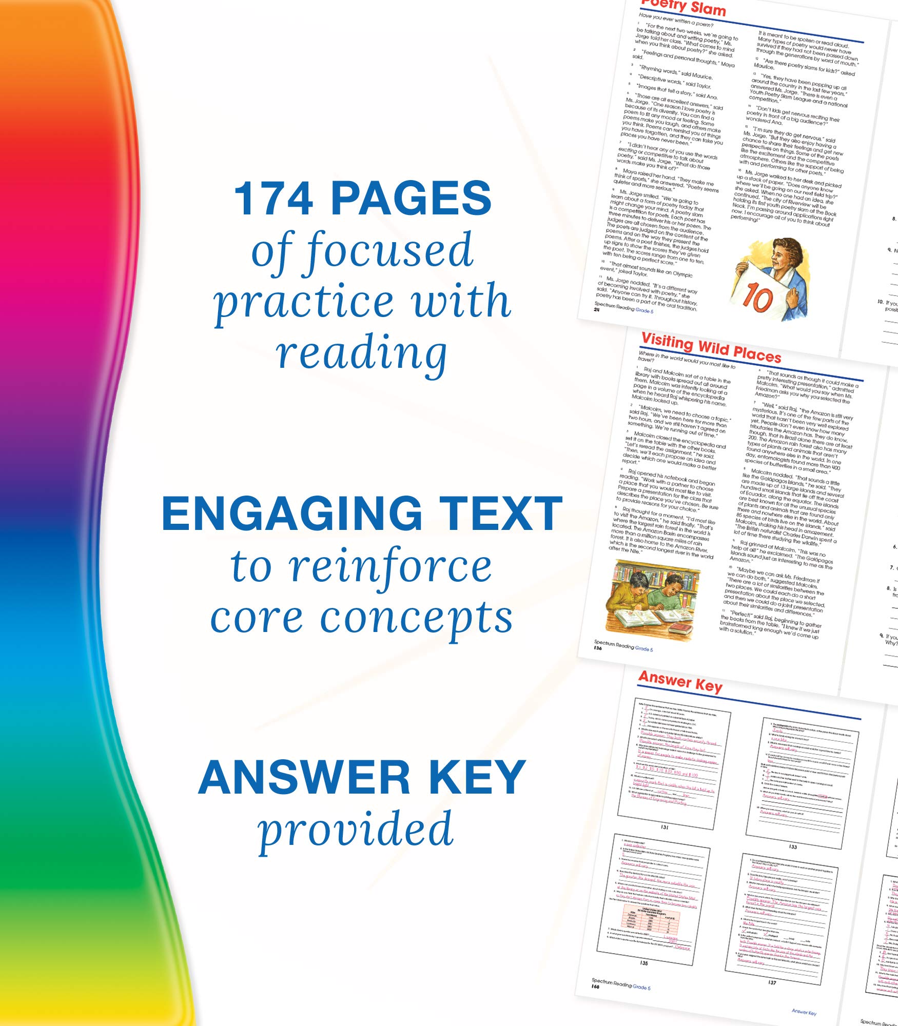 Spectrum Reading Comprehension Grade 5 Workbooks, Ages 10 to 11, 5th Grade Reading Comprehension, Nonfiction and Fiction Passages, Summarizing Stories and Identifying Themes - 174 Pages (Volume 24)