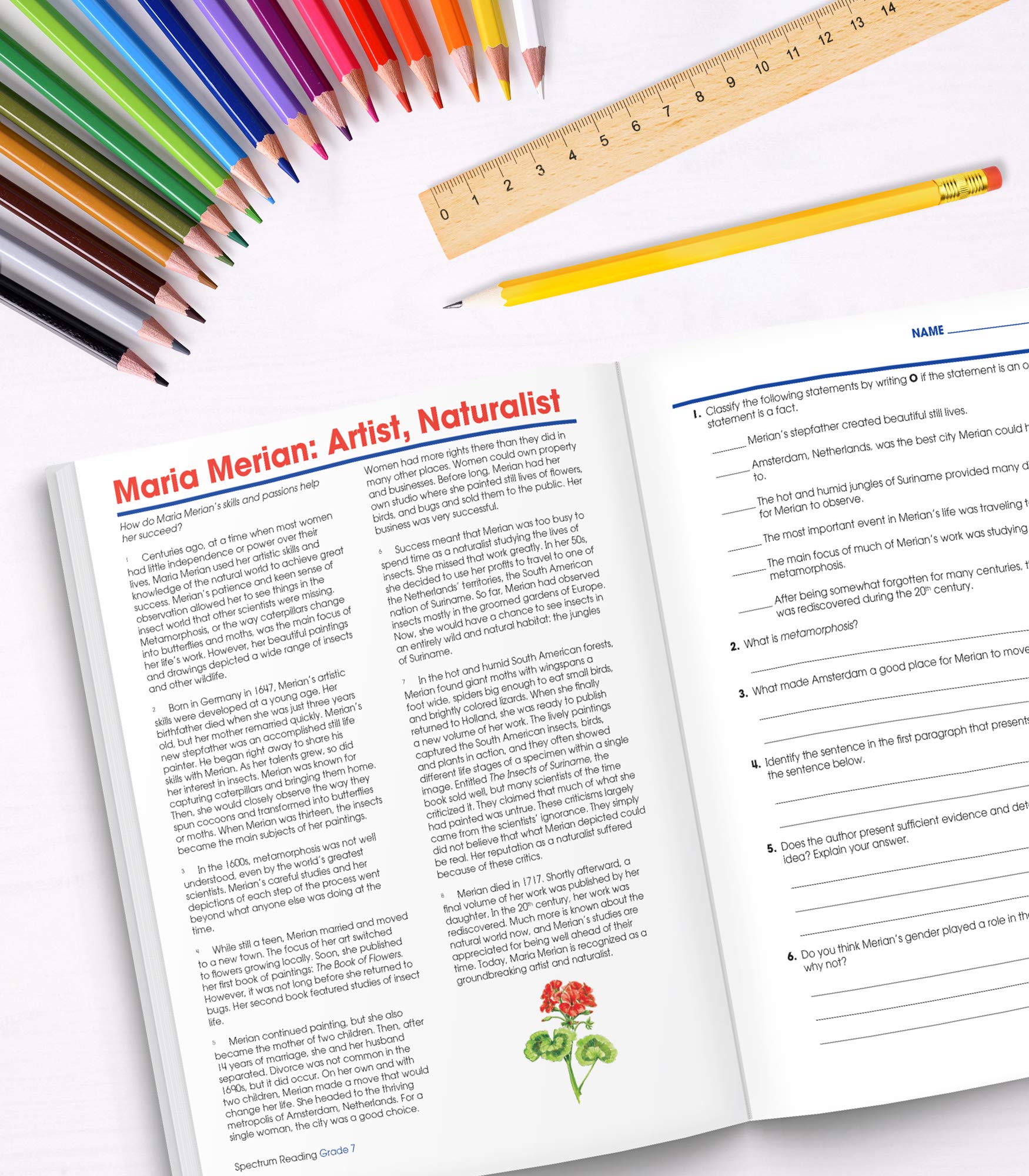 Spectrum Reading Comprehension Grade 7, Ages 12 to 13, 7th Grade Reading Comprehension Workbooks Covering Nonfiction and Fiction Passages, Analyzing and Summarizing Story Structure