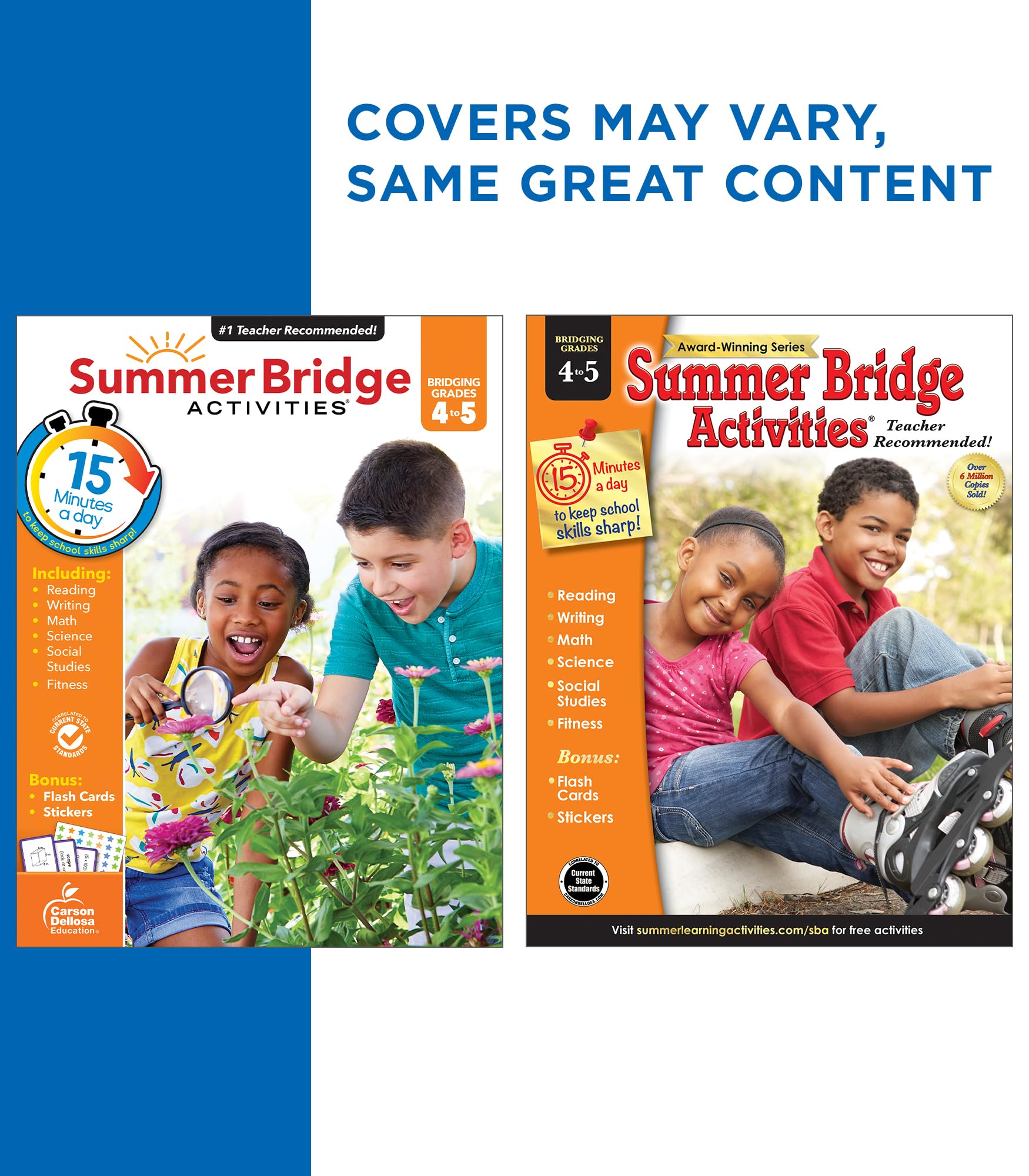 Summer Bridge Activities 4th to 5th Grade Workbook, Math, Reading Comprehension, Writing, Science, Social Studies, Fitness Summer Learning Activities, 5th Grade Workbooks All Subjects With Flash Cards