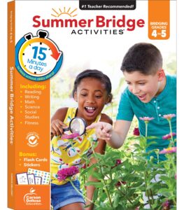 summer bridge activities 4th to 5th grade workbook, math, reading comprehension, writing, science, social studies, fitness summer learning activities, 5th grade workbooks all subjects with flash cards