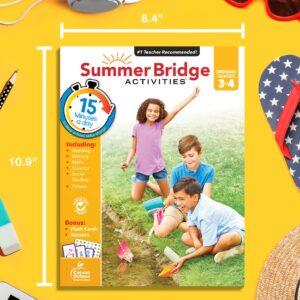 Summer Bridge Activities 3rd to 4th Grade Workbook, Math, Reading Comprehension, Writing, Science, Social Studies, Fitness Summer Learning Activities, 4th Grade Workbooks All Subjects With Flash Cards