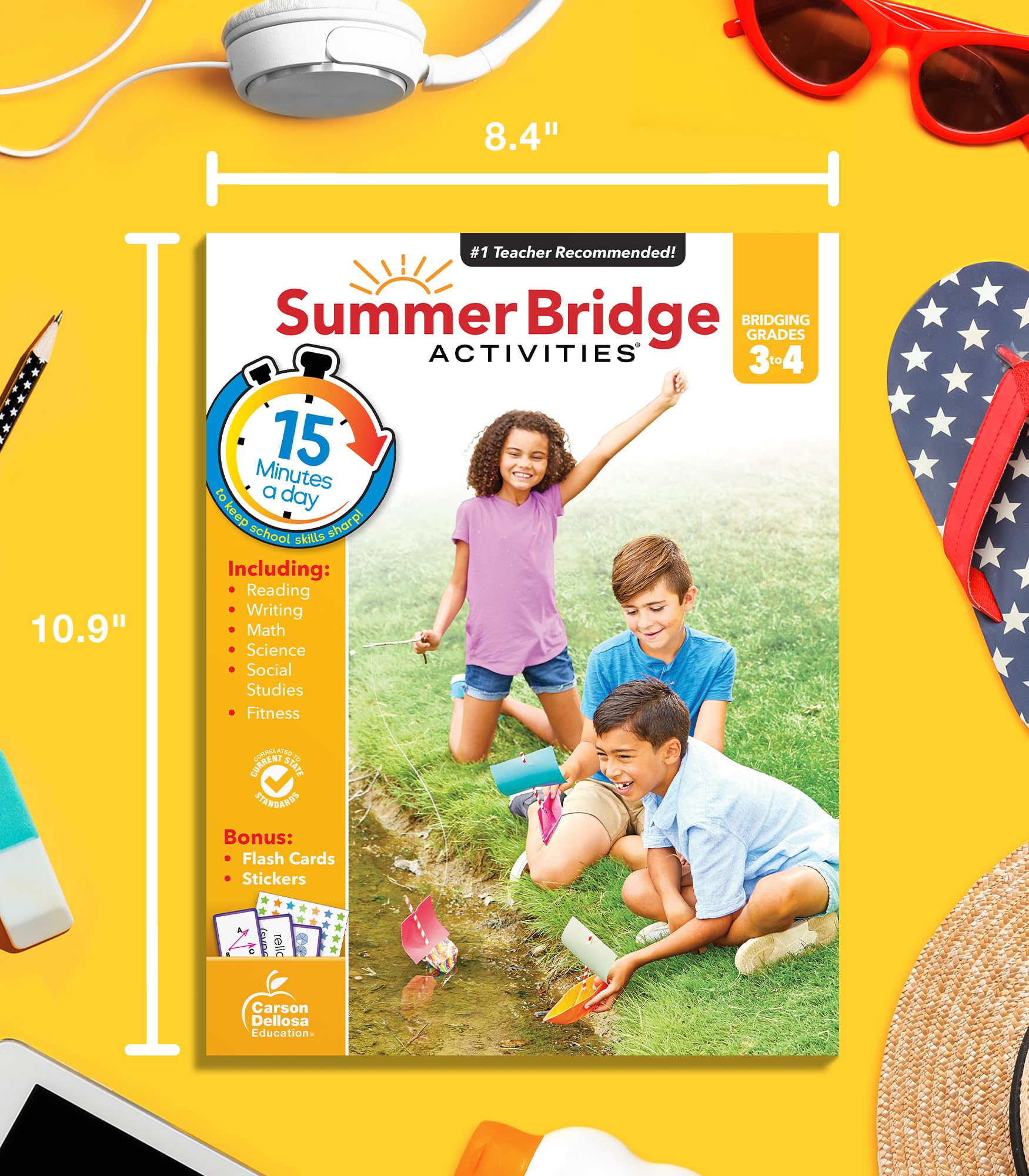 Summer Bridge Activities 3rd to 4th Grade Workbook, Math, Reading Comprehension, Writing, Science, Social Studies, Fitness Summer Learning Activities, 4th Grade Workbooks All Subjects With Flash Cards