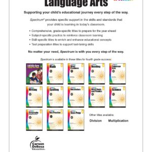 Spectrum Language Arts Grade 4, Ages 9 to 10, 4th Grade Language Arts Workbook, Vocabulary, Sentence Types, Parts of Speech, Writing Practice, and Grammar Workbook - 200 Pages (Volume 14)