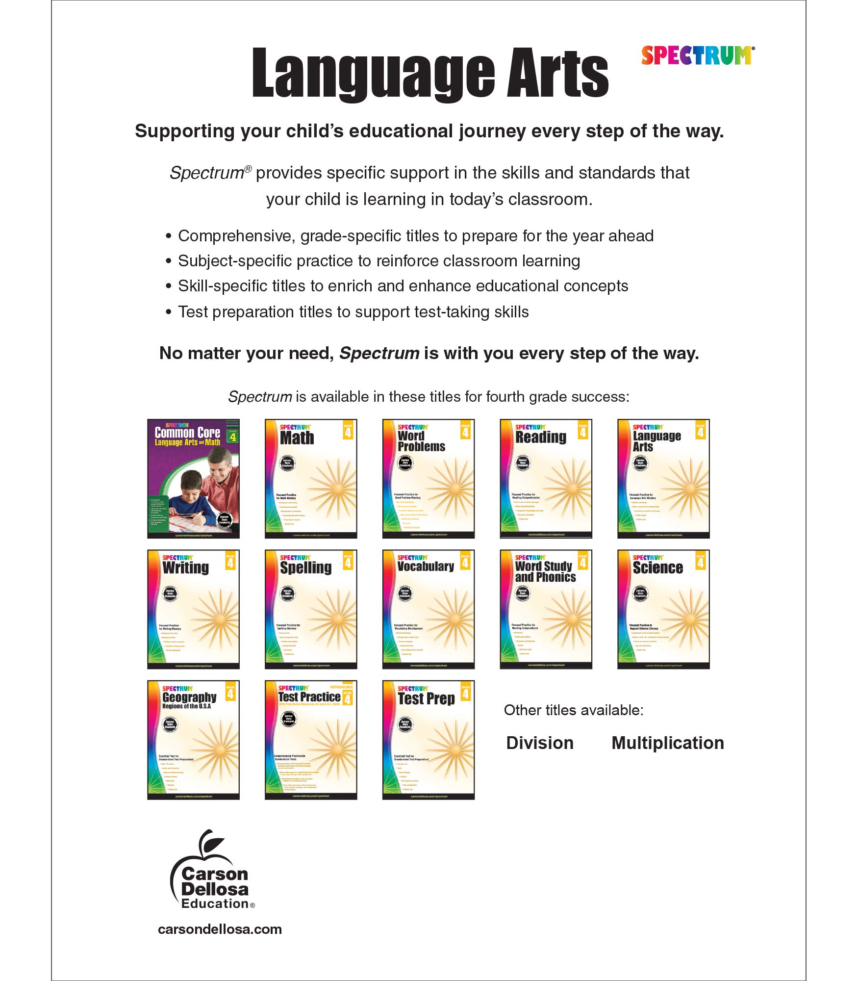 Spectrum Language Arts Grade 4, Ages 9 to 10, 4th Grade Language Arts Workbook, Vocabulary, Sentence Types, Parts of Speech, Writing Practice, and Grammar Workbook - 200 Pages (Volume 14)