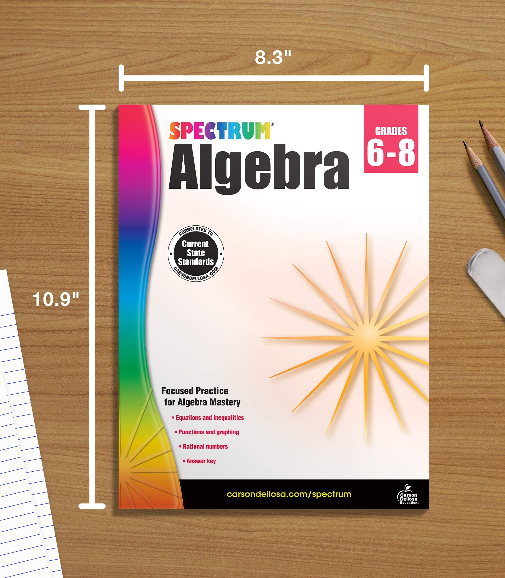 Spectrum Algebra 1 Workbook, Ages 11-14, Grades 6-8 Algebra/Pre-Algebra Workbook Covering Fractions, Algebra Equations, Graphing, Rational Numbers, ... Grade, 8th Grade Math For Kids (Volume 109)