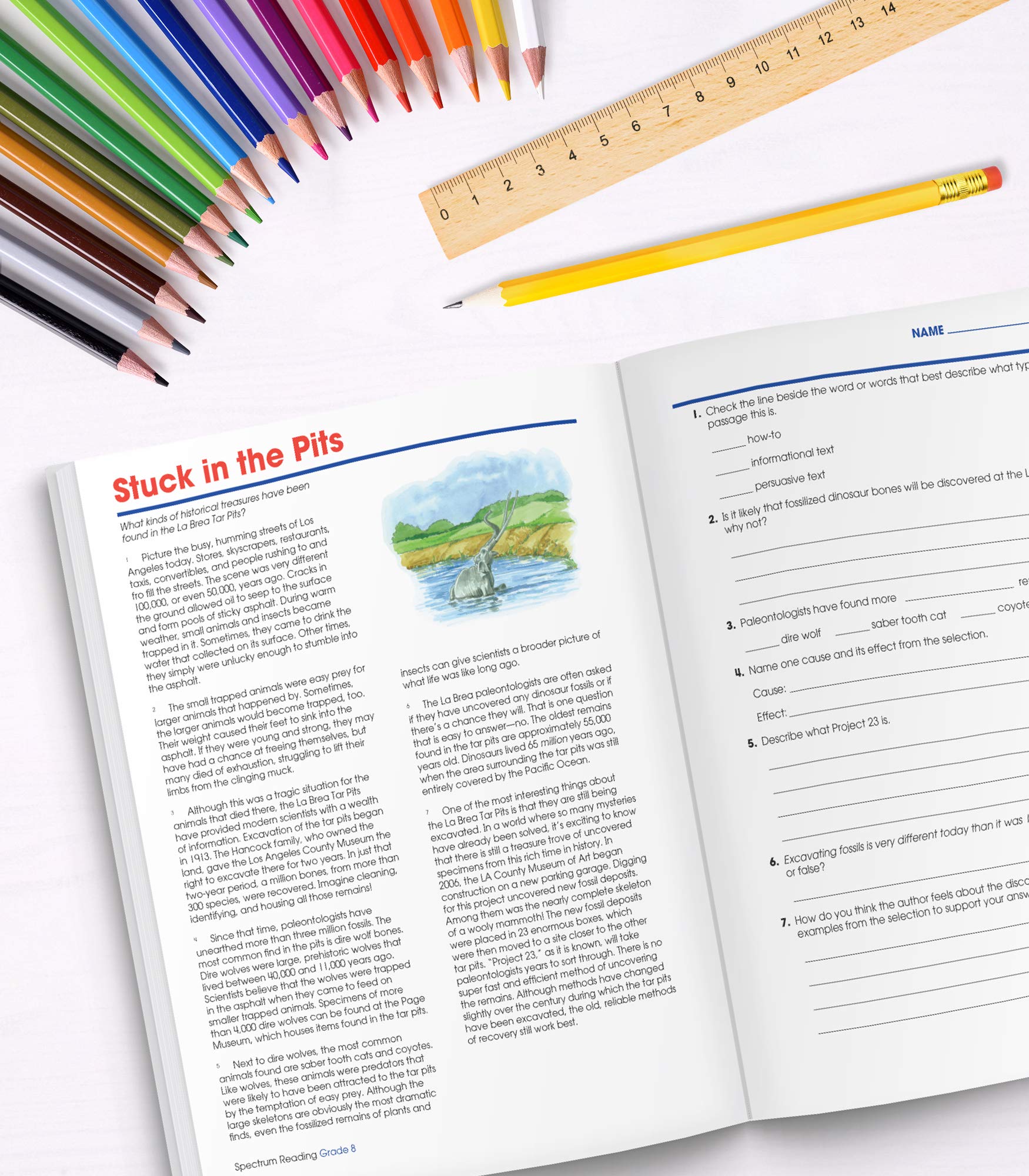 Spectrum Reading Comprehension Grade 8, Ages 13 to 14, 8th Grade Workbooks, Nonfiction and Fiction Passages, Analyzing and Summarizing Story Structure Using Context Clues and Citations - 160 Pages