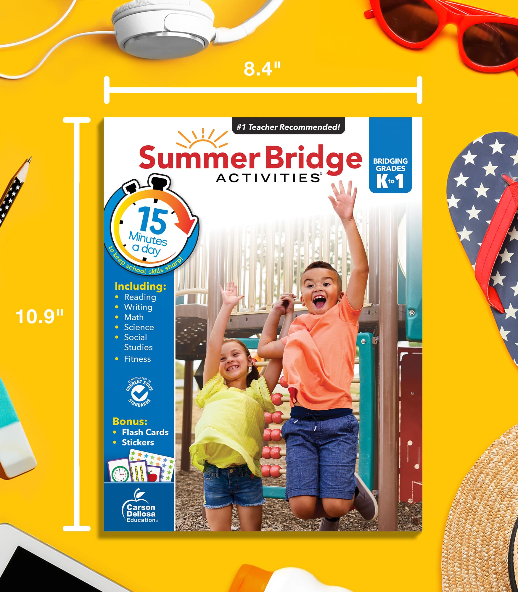 Summer Bridge Activities Kindergarten to 1st Grade Workbooks, Math, Reading Comprehension, Writing, Science, Fitness, Social Studies Summer Learning, 1st Grade Workbooks All Subjects With Flash Cards