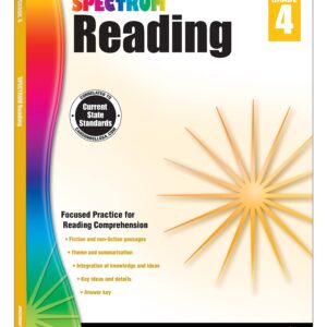 Spectrum Reading Comprehension Grade 4 Workbooks, Spectrum Grade 4 Nonfiction and Fiction Reading Comprehension, Summarizing Stories and Identifying Themes, and Critical Thinking Skills