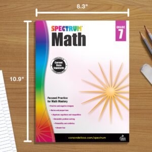 Spectrum 7th Grade Math Workbooks, Ages 12 to 13, 7th Grade Math, Algebra, Probability, Statistics, Ratios, Positive and Negative Integers, and Geometry Workbook - 160 Pages (Volume 8)