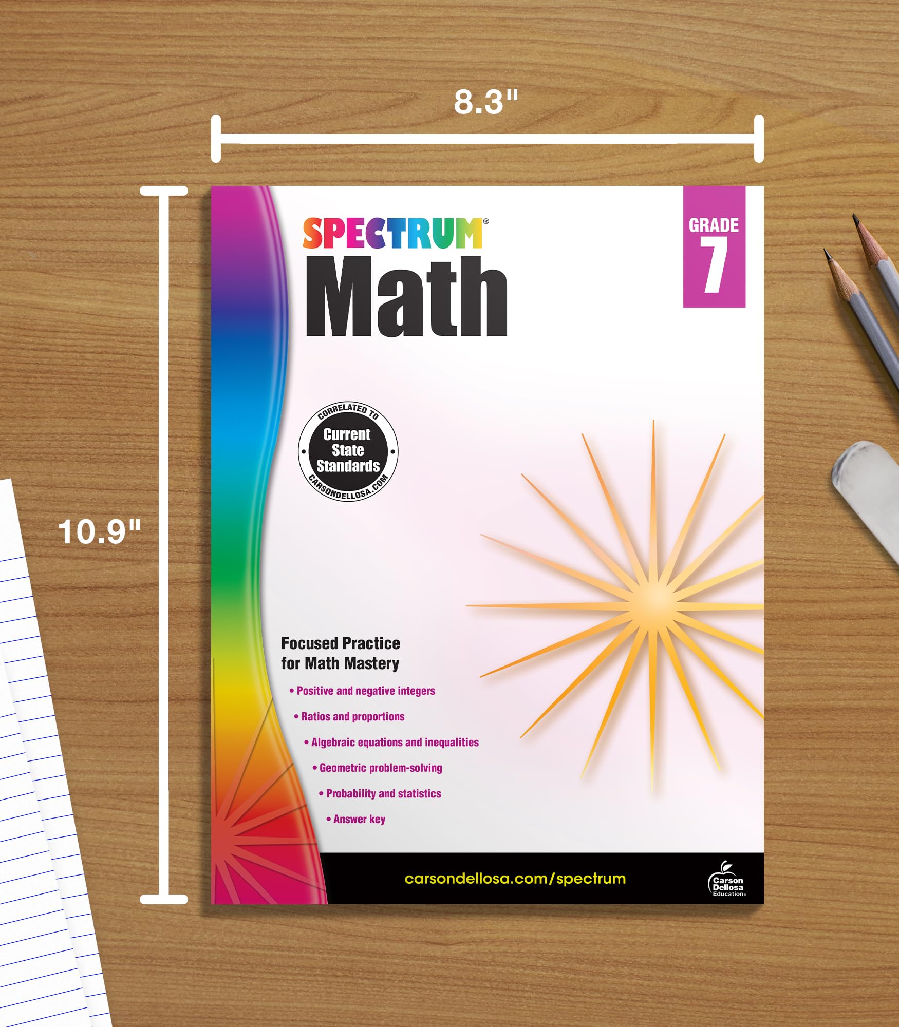 Spectrum 7th Grade Math Workbooks, Ages 12 to 13, 7th Grade Math, Algebra, Probability, Statistics, Ratios, Positive and Negative Integers, and Geometry Workbook - 160 Pages (Volume 8)