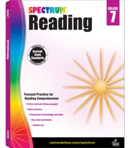 spectrum reading comprehension grade 7, ages 12 to 13, 7th grade reading comprehension workbooks covering nonfiction and fiction passages, analyzing and summarizing story structure