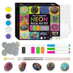 hinkler the complete neon rock art kit - diy rock painting for kids - rocks, brushes, paint, stencils included - 19 easy-to-follow projects - arts and craft for kids aged 8 to 12