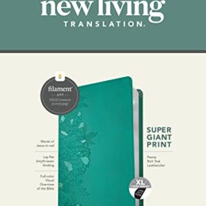 NLT Super Giant Print Bible, Filament Enabled (LeatherLike, Peony Rich Teal, Indexed, Red Letter)