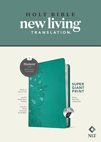 NLT Super Giant Print Bible, Filament Enabled (LeatherLike, Peony Rich Teal, Indexed, Red Letter)