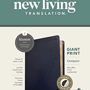 NLT Compact Giant Print Bible, Filament Enabled (LeatherLike, Navy Blue Cross, Indexed, Red Letter)