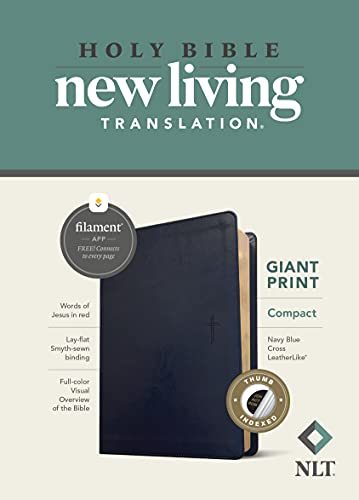 NLT Compact Giant Print Bible, Filament Enabled (LeatherLike, Navy Blue Cross, Indexed, Red Letter)