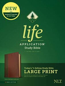 tyndale nlt life application study bible, third edition, large print (leatherlike, brown/mahogany, red letter) – new living translation bible, large print study bible for enhanced readability