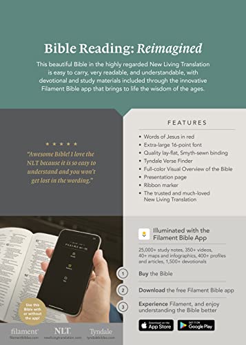 NLT Super Giant Print Bible, Filament Enabled (LeatherLike, Peony Rich Teal, Indexed, Red Letter)