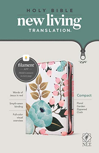 NLT Compact Zipper Bible, Filament Enabled (Cloth, Floral Garden, Red Letter)