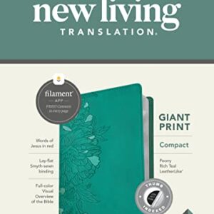 NLT Compact Giant Print Bible, Filament Enabled (LeatherLike, Peony Rich Teal, Indexed, Red Letter)