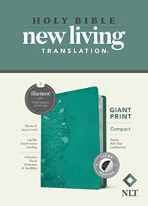 nlt compact giant print bible, filament enabled (leatherlike, peony rich teal, indexed, red letter)